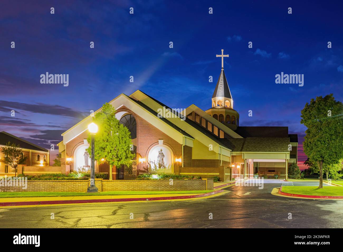 Twilight view of the St Monica Catholic Church at Edmond, Oklahoma ...
