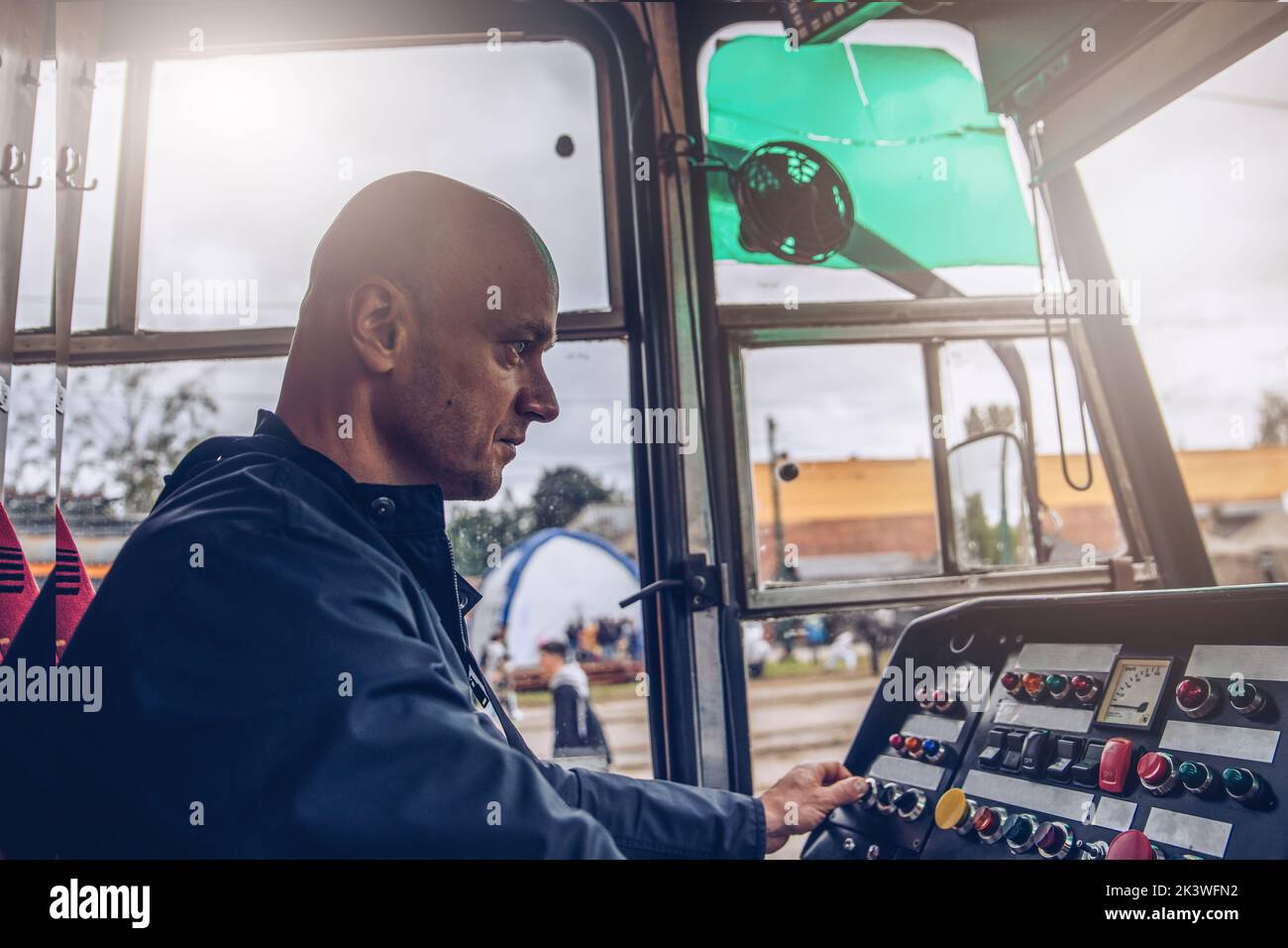 Tram driver runs the tram. Transport Stock Photo - Alamy
