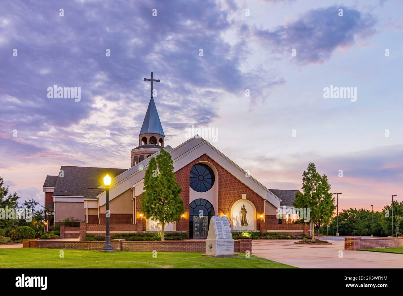 Twilight view of the St Monica Catholic Church at Edmond, Oklahoma ...