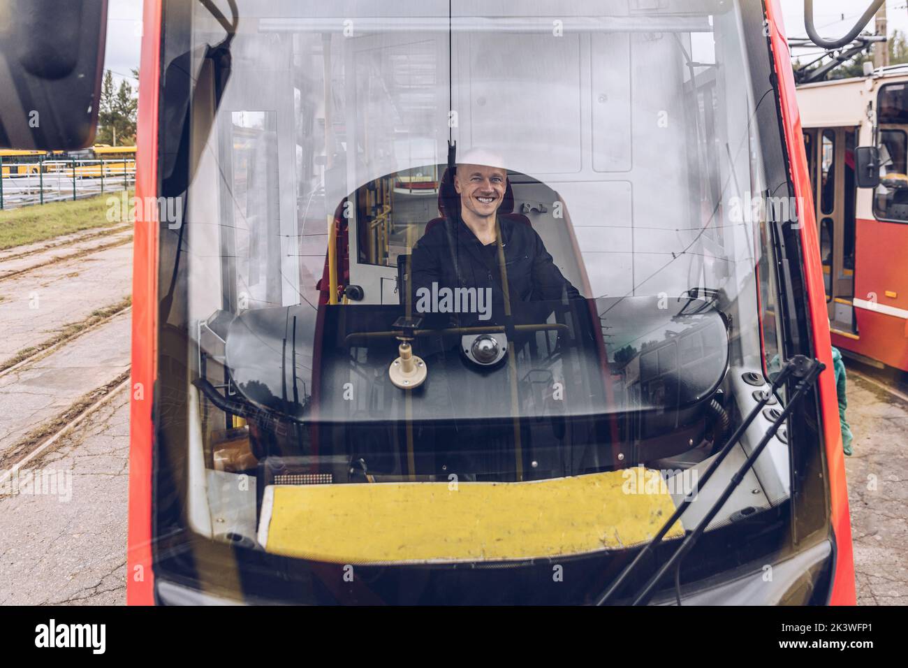 Tram driver runs the tram. Transport Stock Photo - Alamy