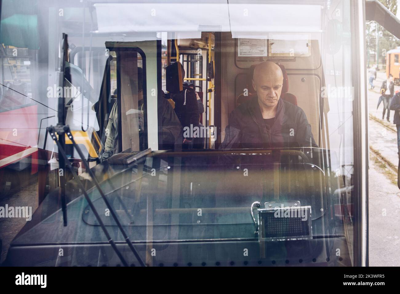 Tram driver runs the tram. Transport Stock Photo - Alamy