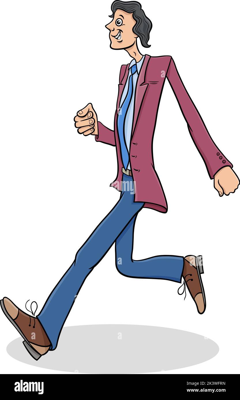 Cartoon illustration of funny slim guy comic character walking Stock ...