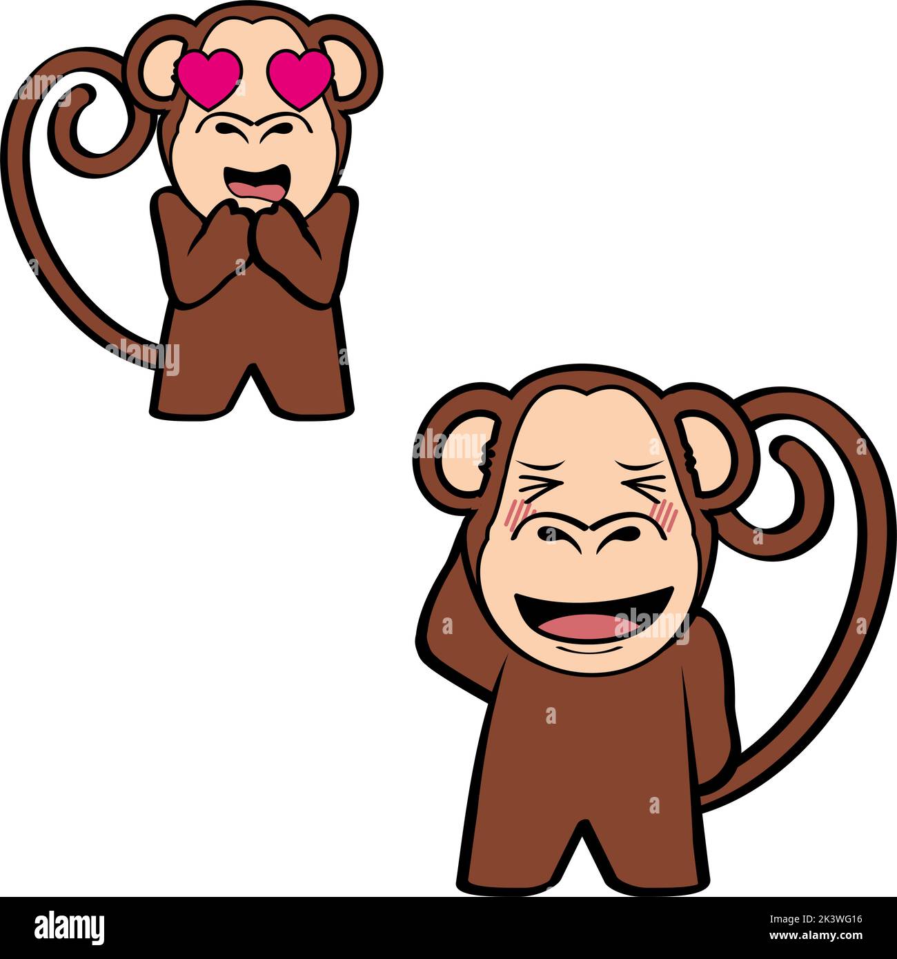 inlove standing monkey cartoon expressions pack illustration in vector ...