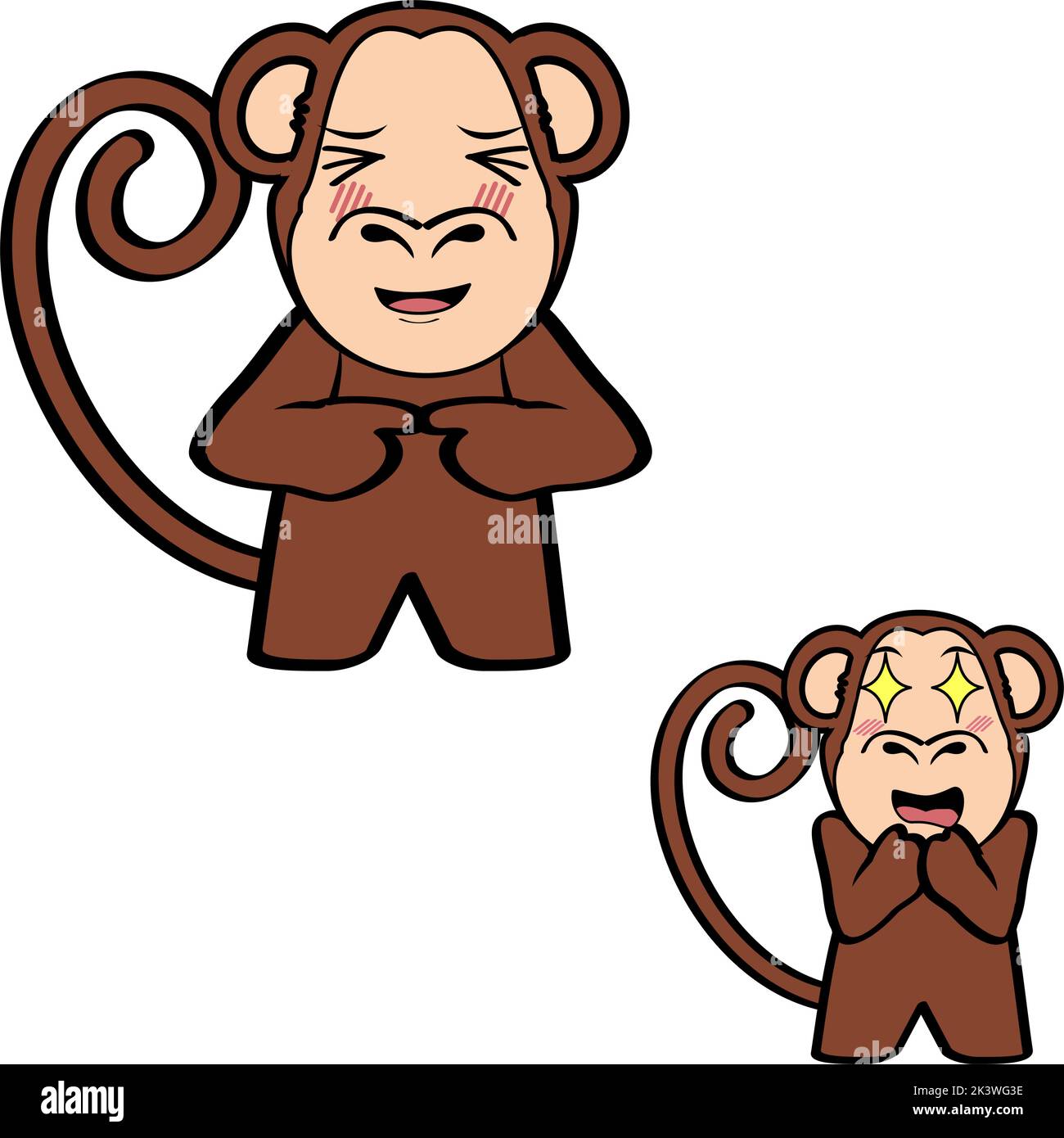 ashamed standing monkey cartoon expressions pack illustration in vector ...