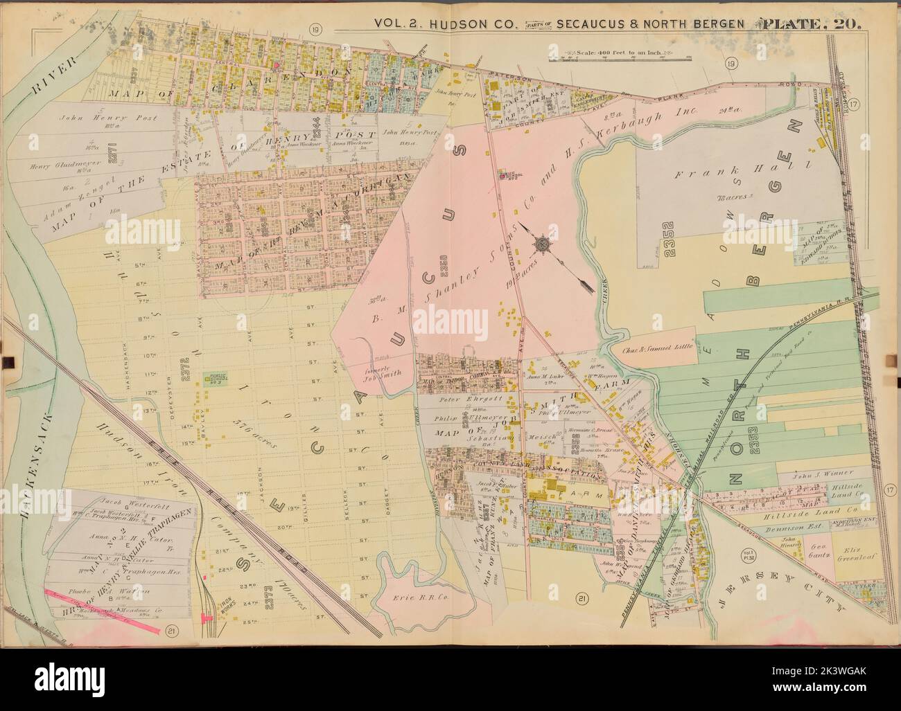 Hudson County, V. 2, Double Page Plate No. 20 Map bounded by Paterson ...