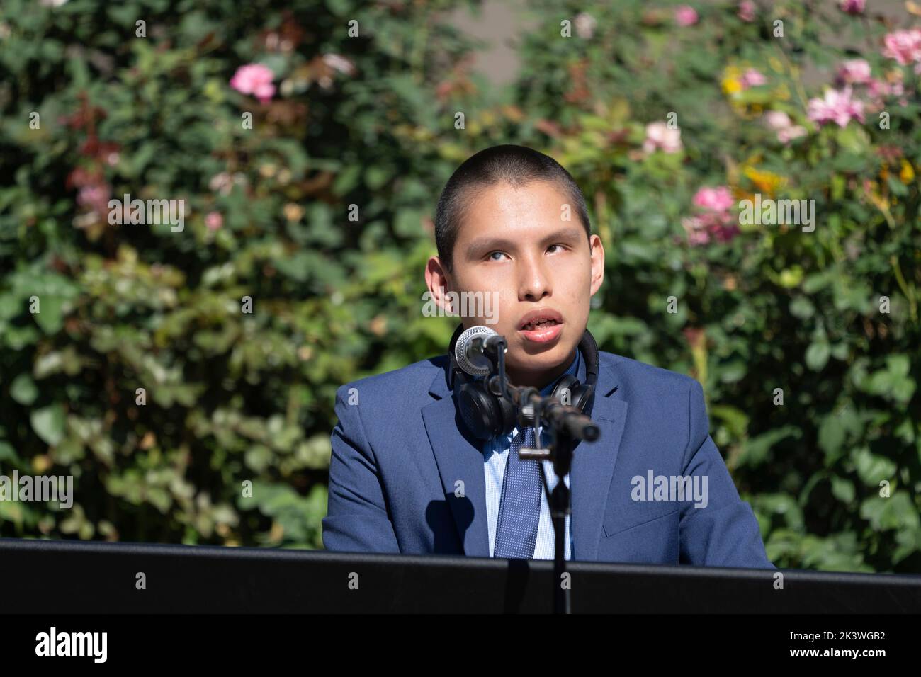 Pianist Jose Andre Montaño plays at a celebration of the Americans with ...