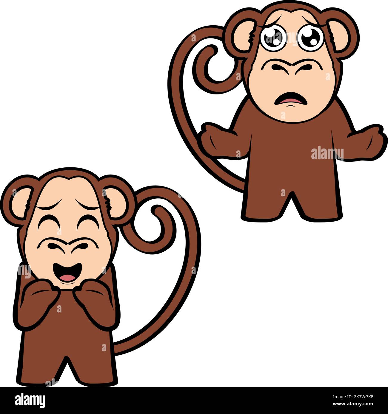 worried standing monkey cartoon expressions pack illustration in vector ...