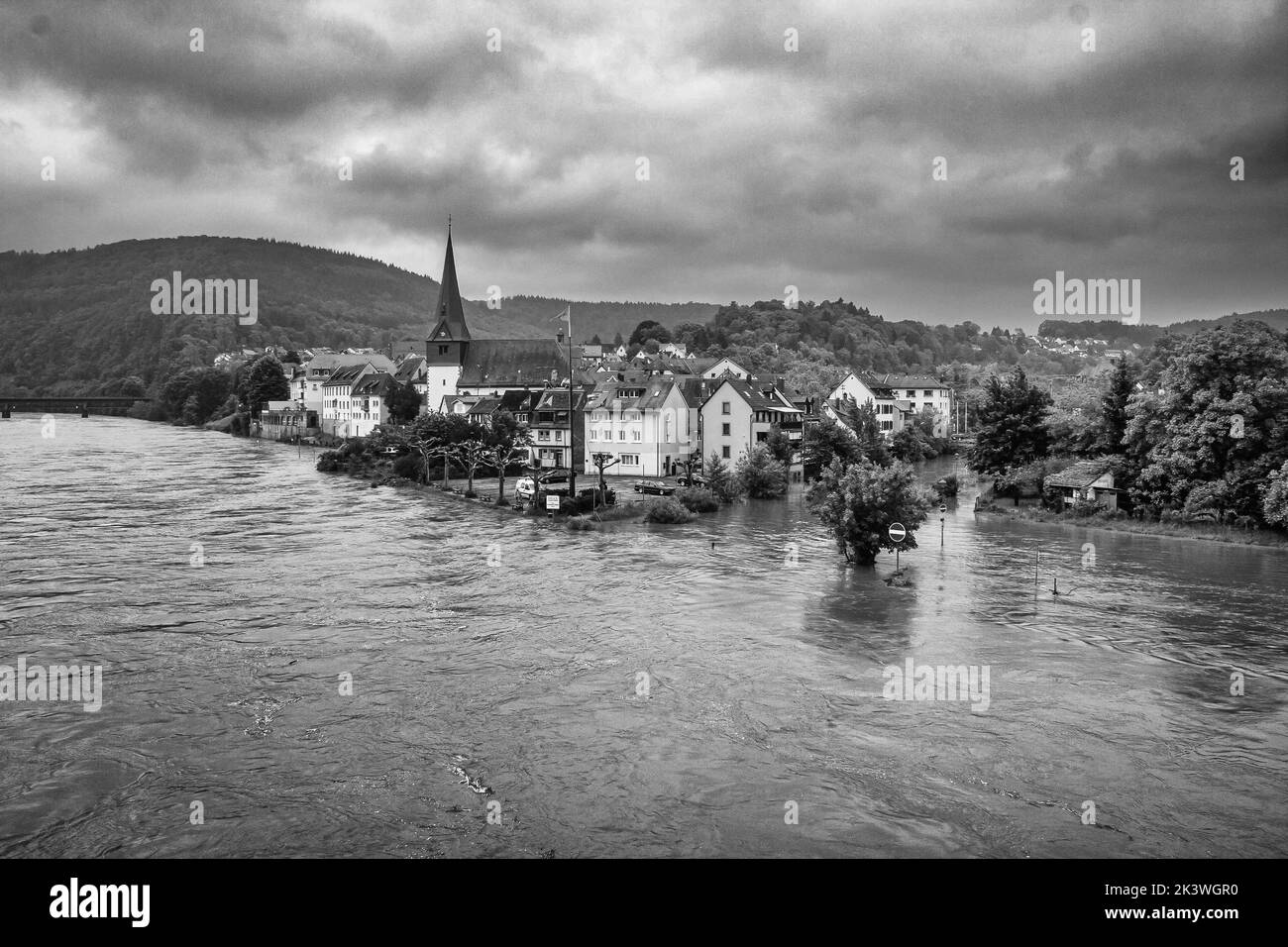 flood due to heavy rainfall at Neckargemund at the Neckar river in ...