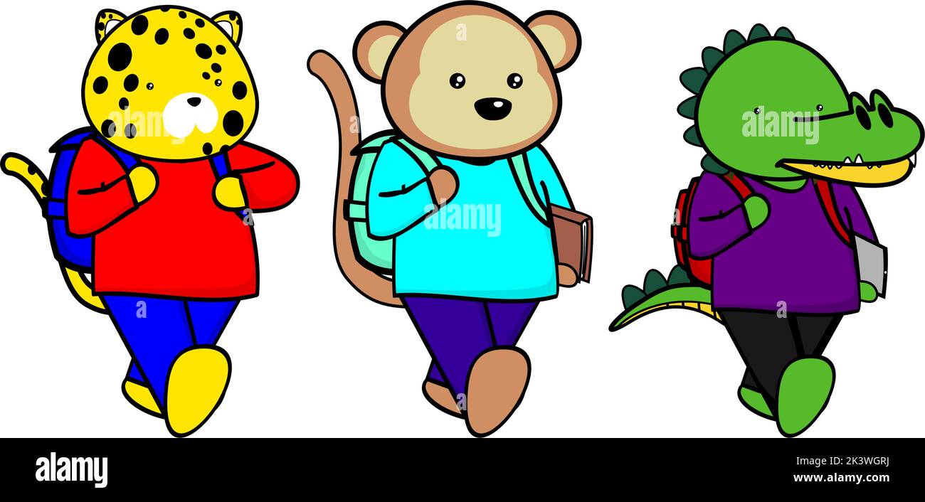 cute walking character animals kids cartoon pack, school backpack ...