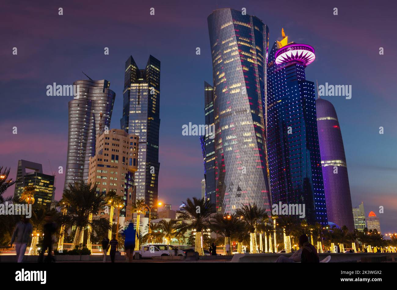 The modern skyline of Doha City, Qatar, by night Stock Photo - Alamy