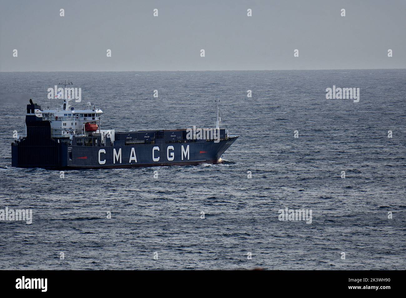 General view of the Aknoul leaving Marseille. Ro-ro ship chartered by ...