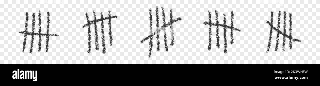 Charcoal tally marks isolated on transparent background. Set of day ...
