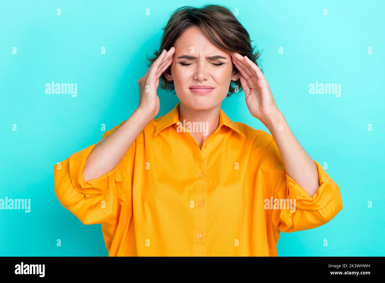 Photo of young pretty adorable nice attractive unhappy minded girl ...