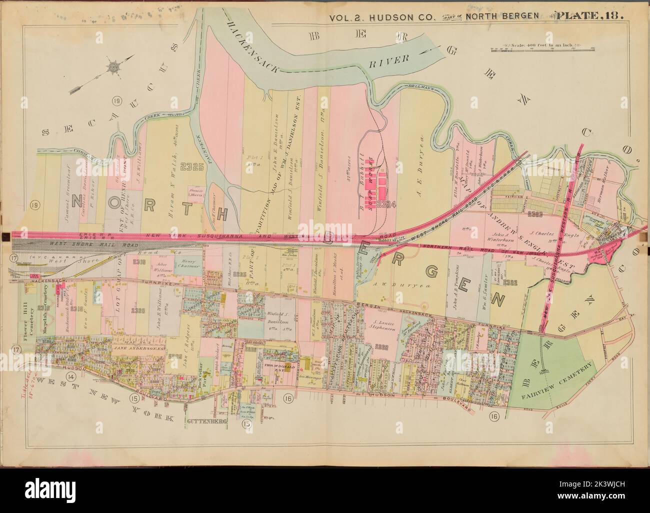 Hudson County, V. 2, Double Page Plate No. 18 Map bounded by Hackensack ...