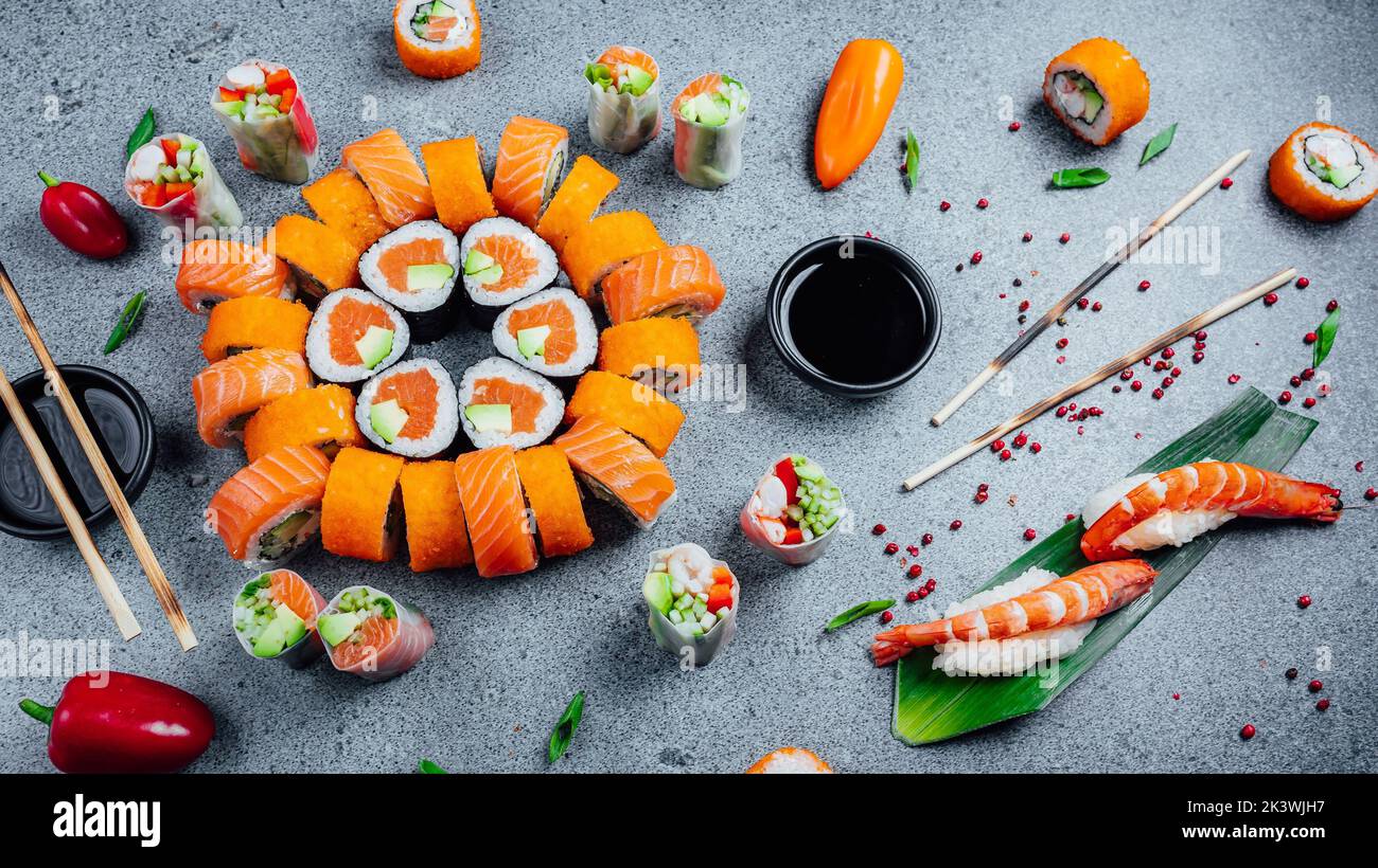 A top view of a sushi set Stock Photo - Alamy