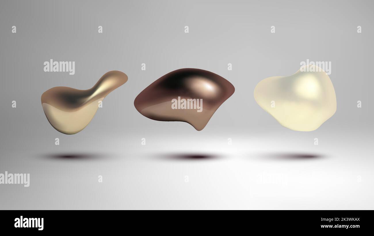 Metallic fluid shape. 3d liquid bubbles set Stock Vector Image & Art ...