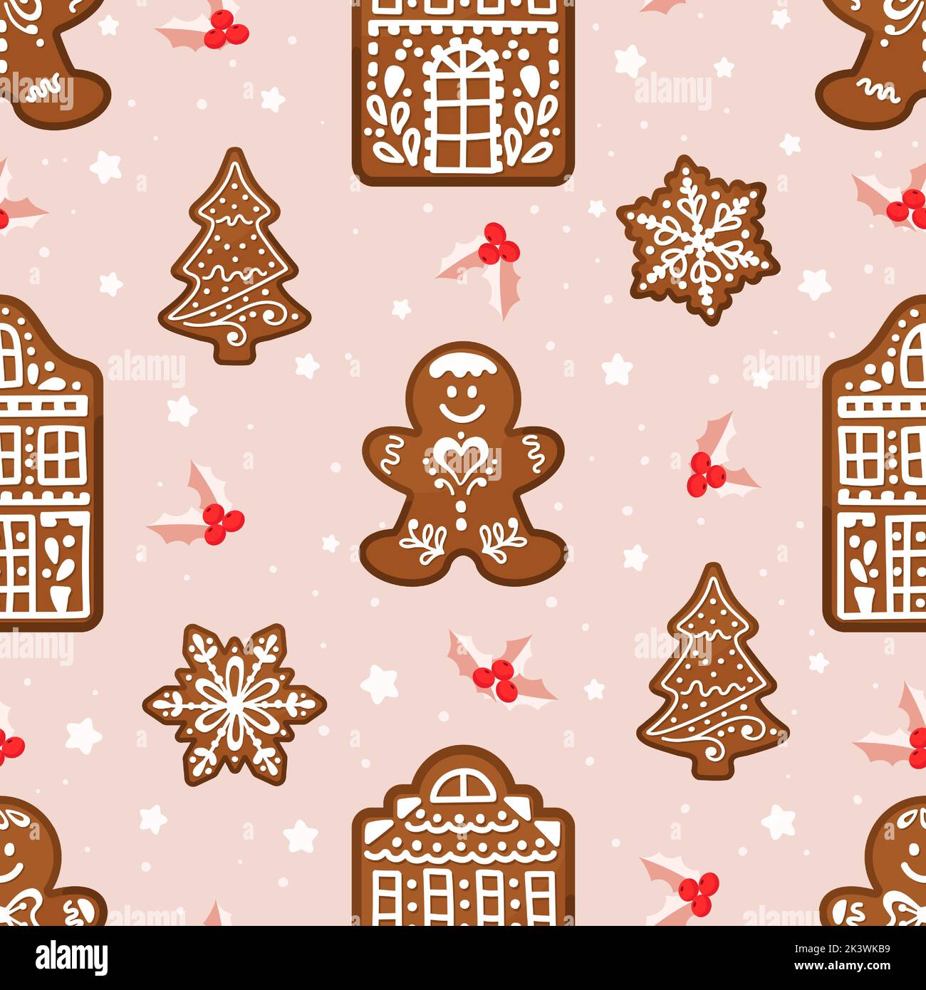 Seamless pattern with Gingerbread cookie on a pink background. Vector ...