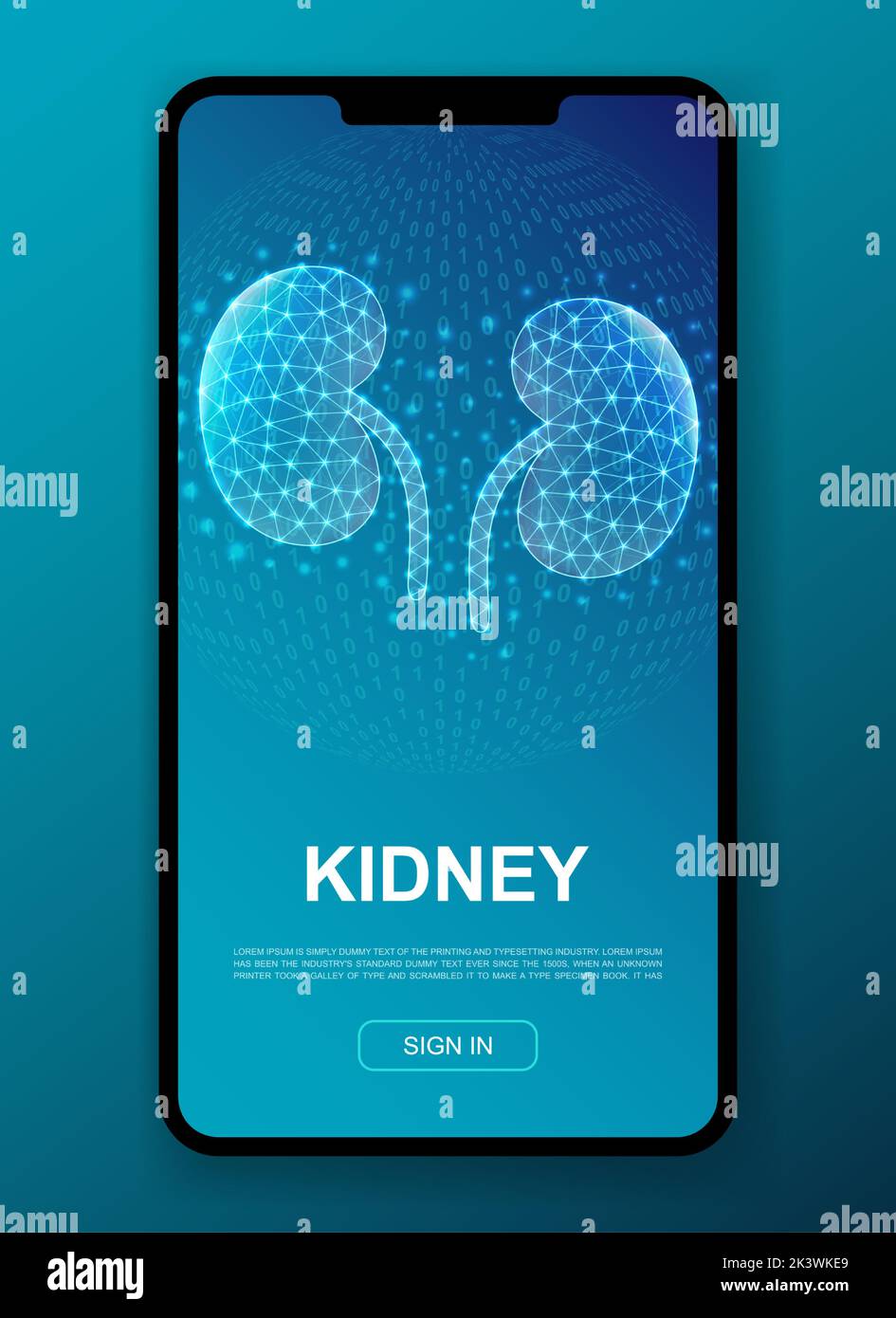 Kidneys 3d polygonal symbol for UI, UX design template. Low poly Urinary illustration for mobile ...