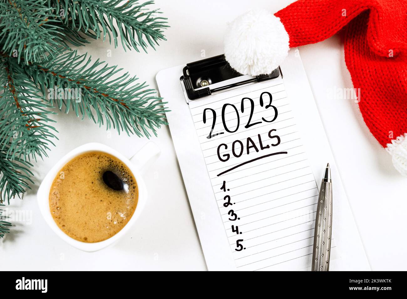 New year goals 2023 on desk. 2023 resolutions list with notebook ...