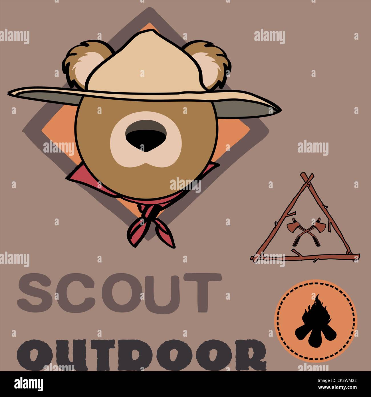 bear cartoon scout uniform insignia pack collection illustration in ...