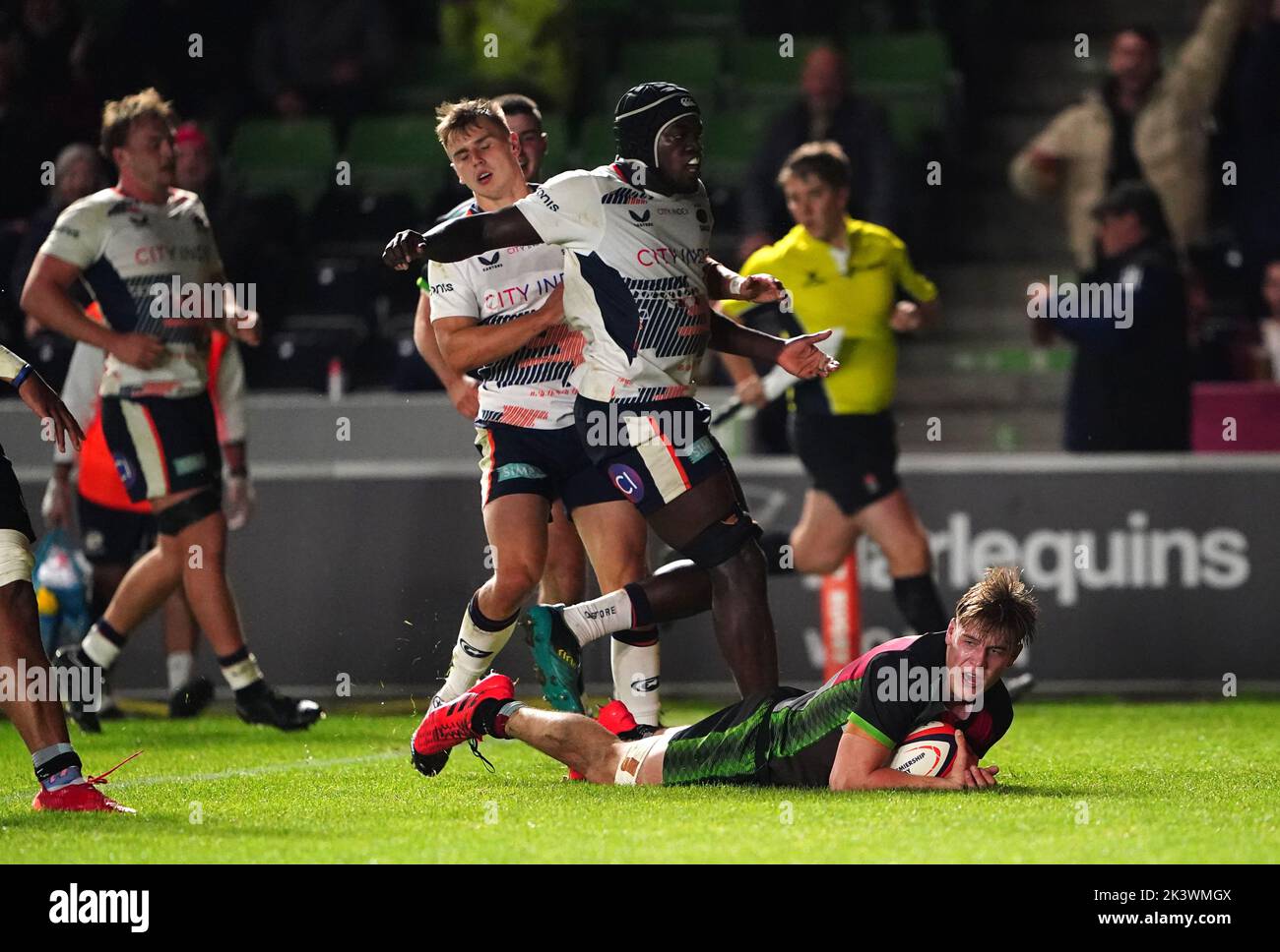 Harlequins' Zach Carr scores their side's third try of the game during ...