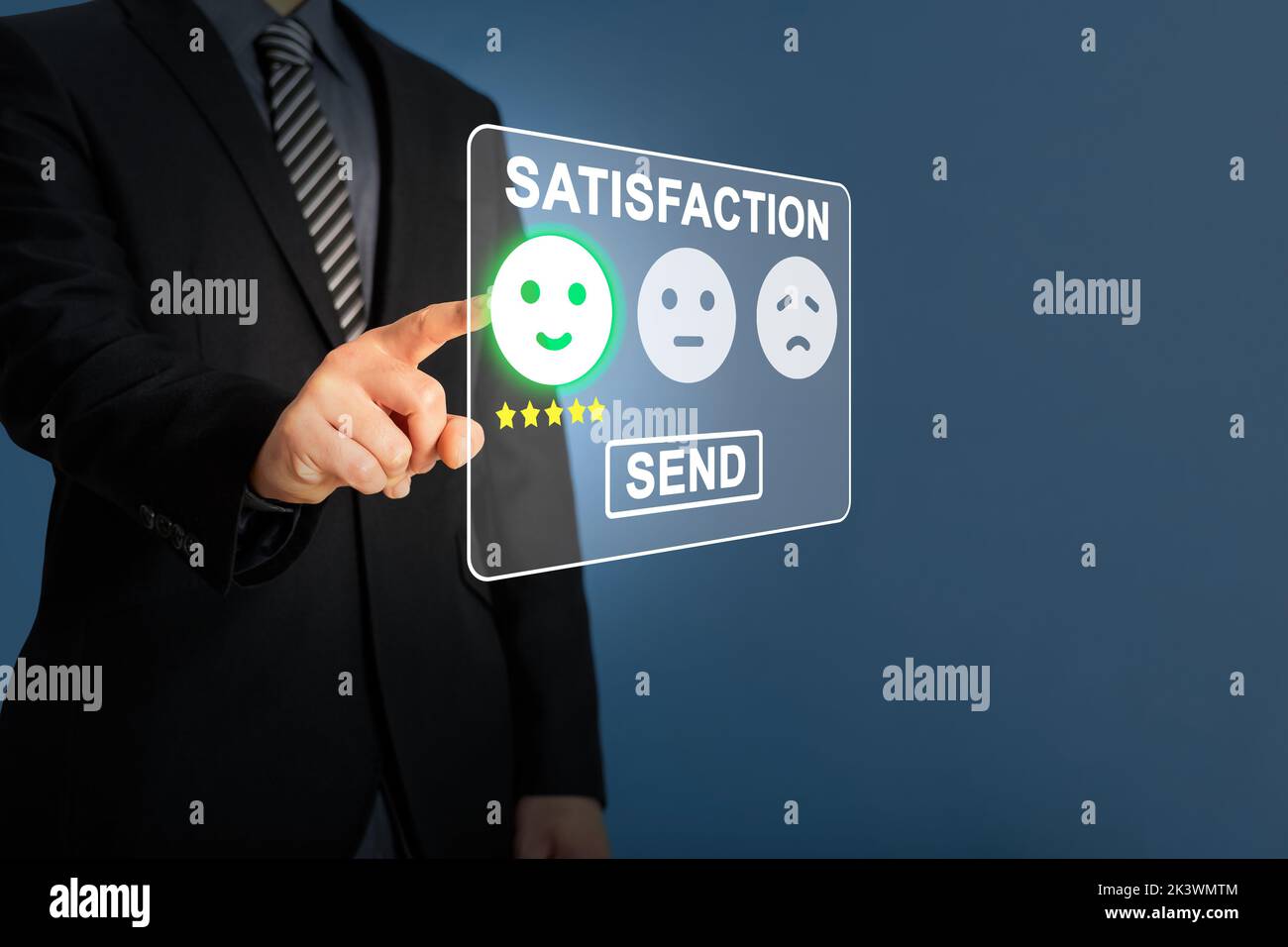 Hand choosing happy smile face shape, good feedback rating and positive ...