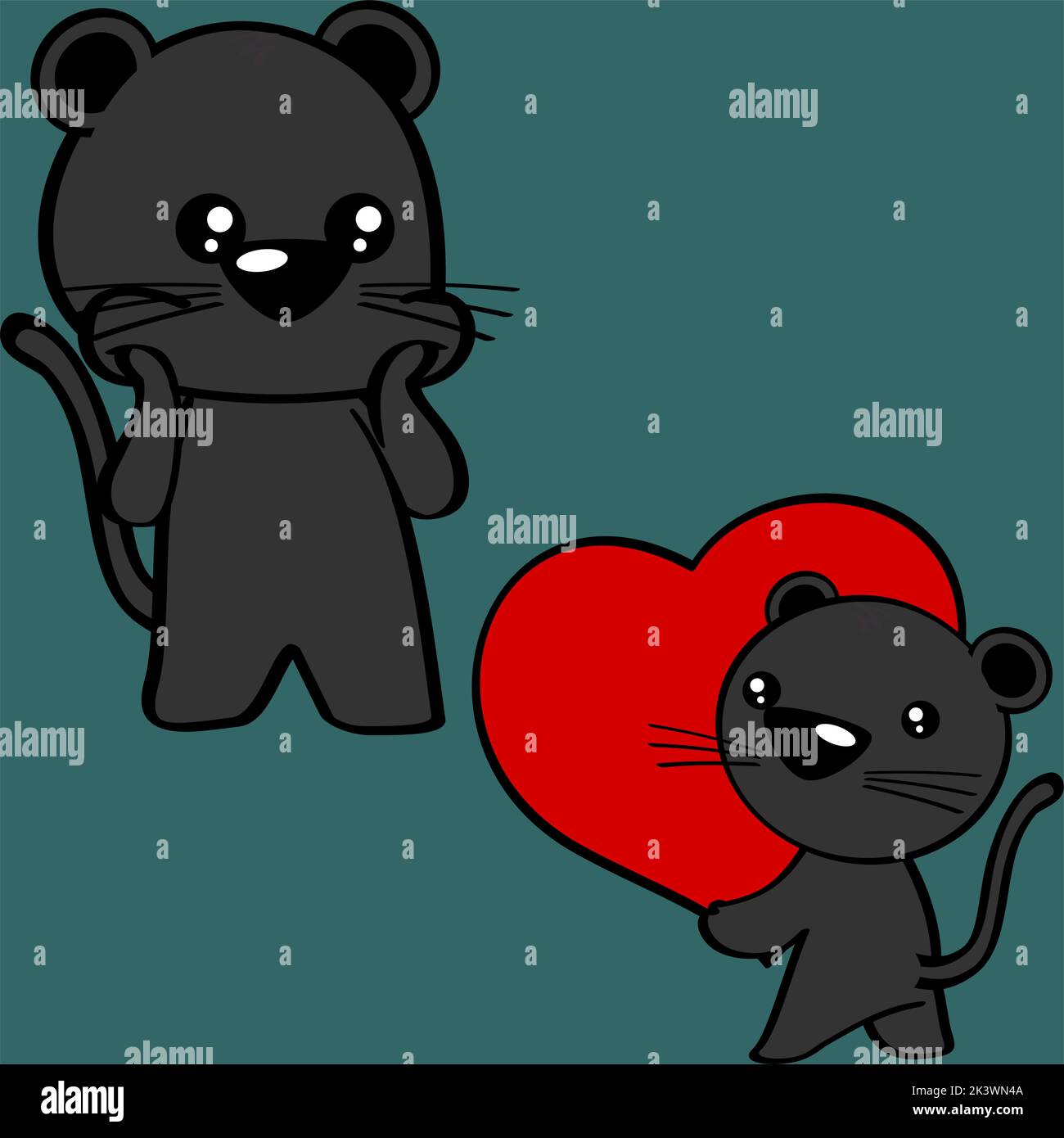 cute chibi panther cartoon surprised expression and holding red heart ...