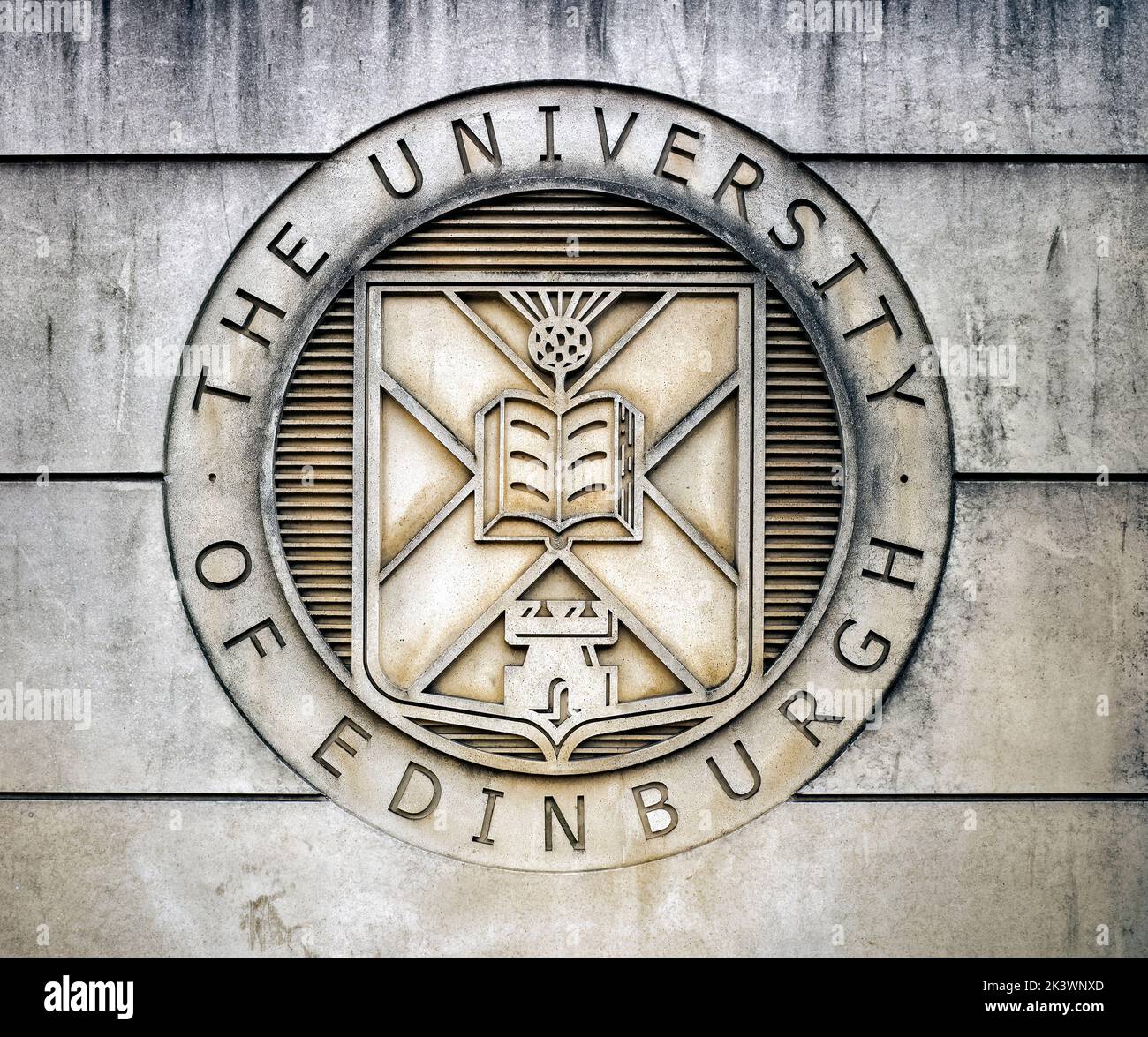 Stone sign on wall of Moray House, Edinburgh University, Scotland, UK ...
