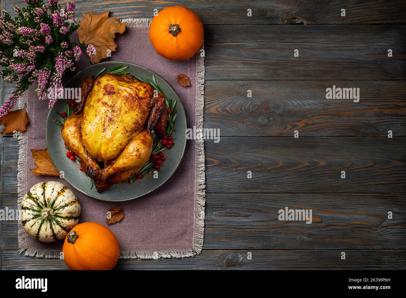 Roasted chicken or turkey for Thanksgiving Day. Fried chicken with ...