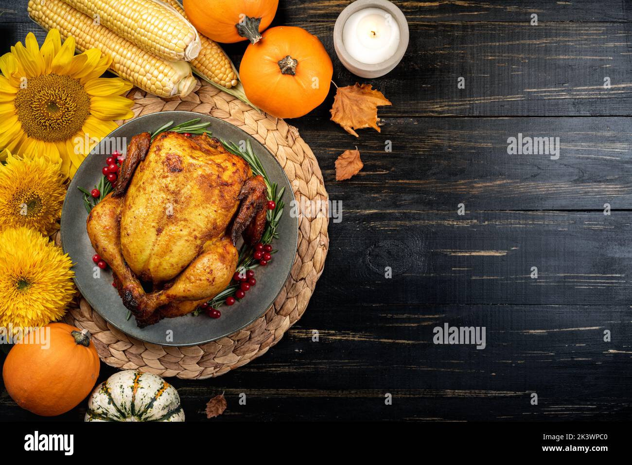 Roasted chicken or turkey for Thanksgiving Day. Baked chicken with ...