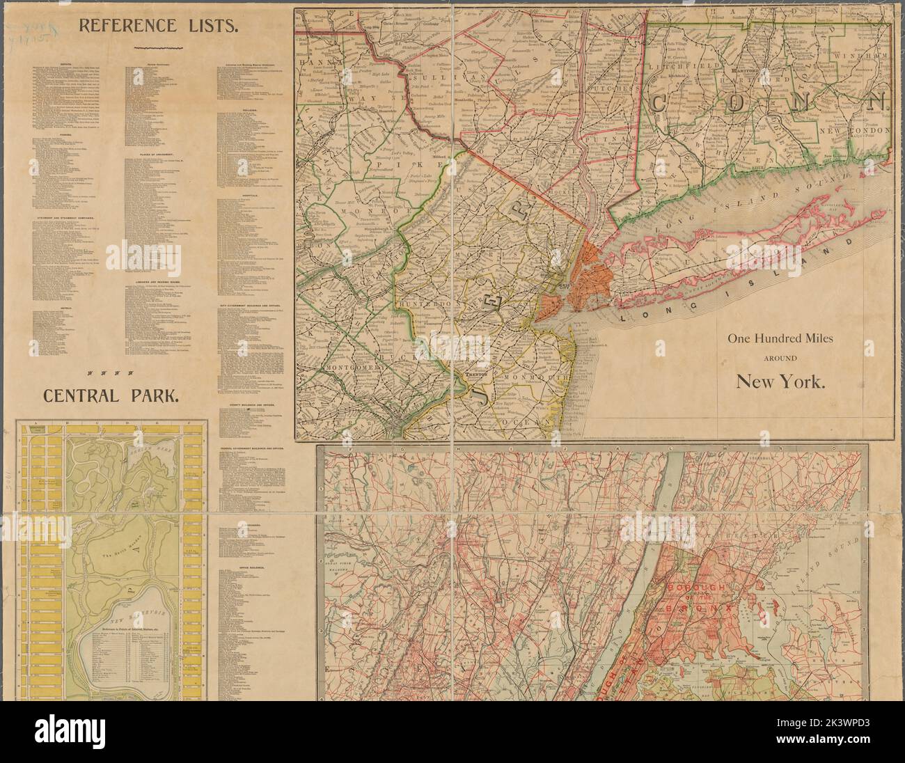 Three maps on one sheet One-hundred miles around New York. Rand McNally ...