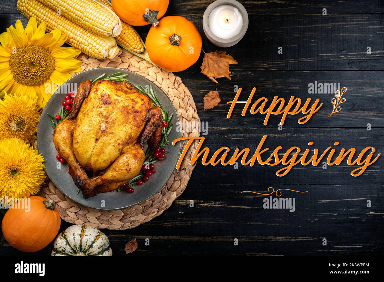 Roasted chicken or turkey for Thanksgiving Day. Baked chicken with ...