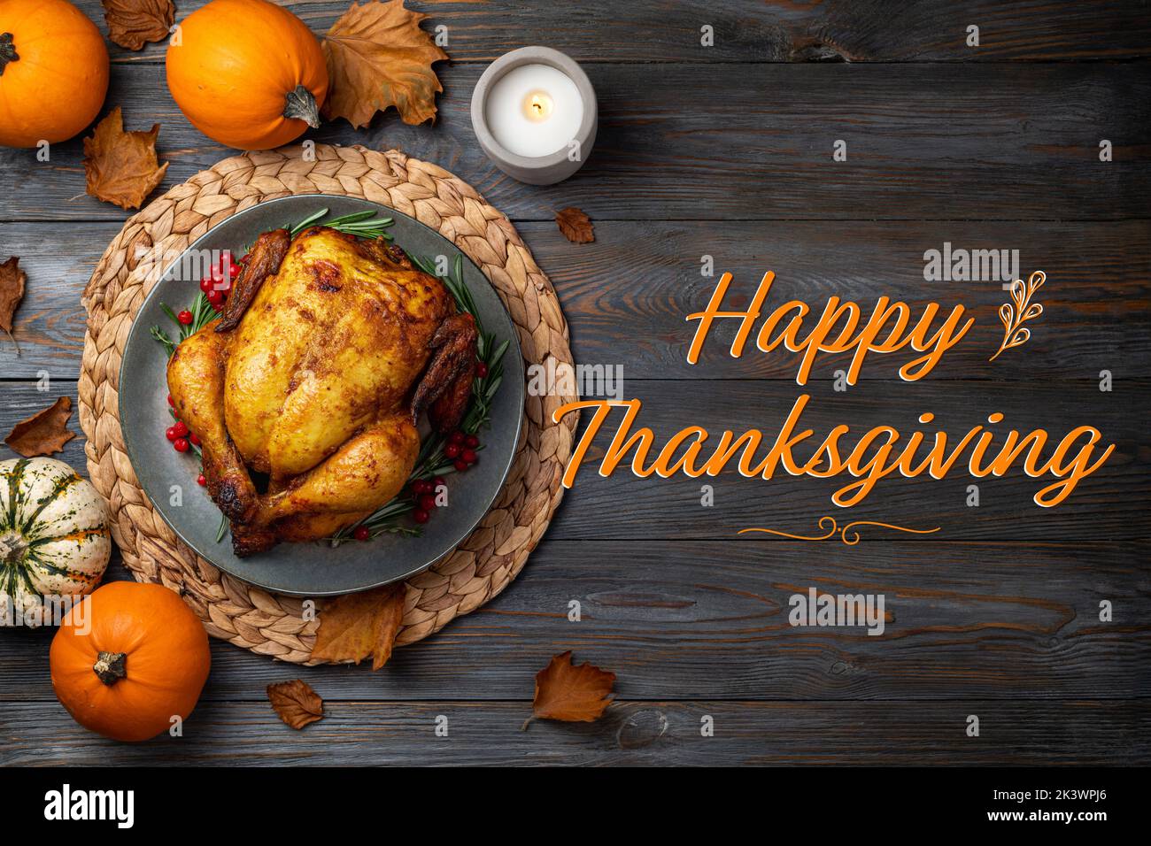 Baked chicken for Thanksgiving Day. Roasted chicken or turkey with herb ...
