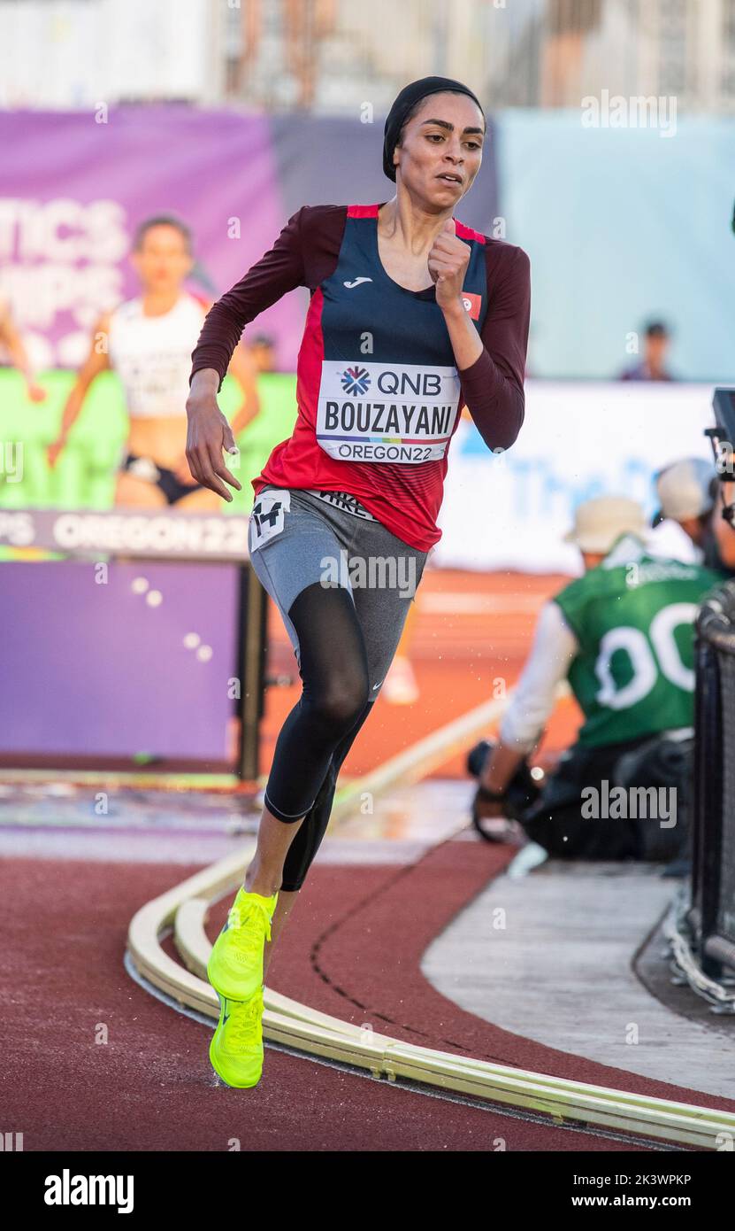 Marwa Bouzayani of Tunisia competing in the women’s 3000m steeplechase ...