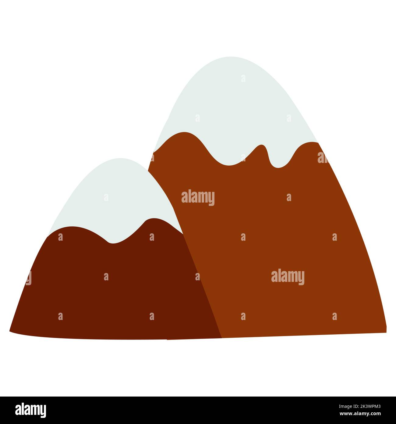 Vector mountains in cartoon hand drawn flat style. Hills with snow ...