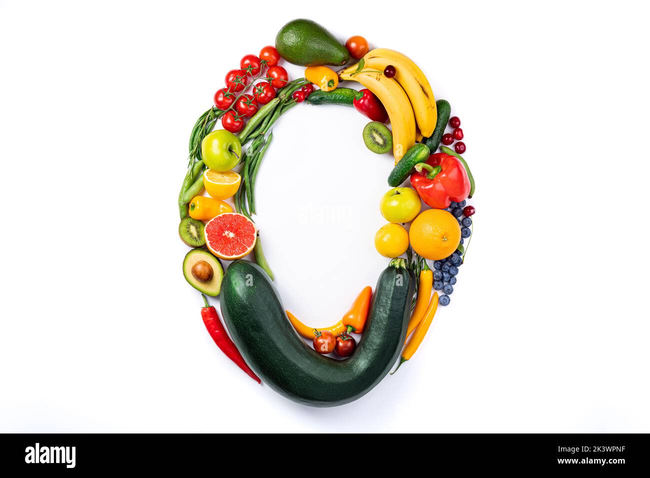 Number 0 made of healthy food. Healthy eating of vegetables and fruits ...