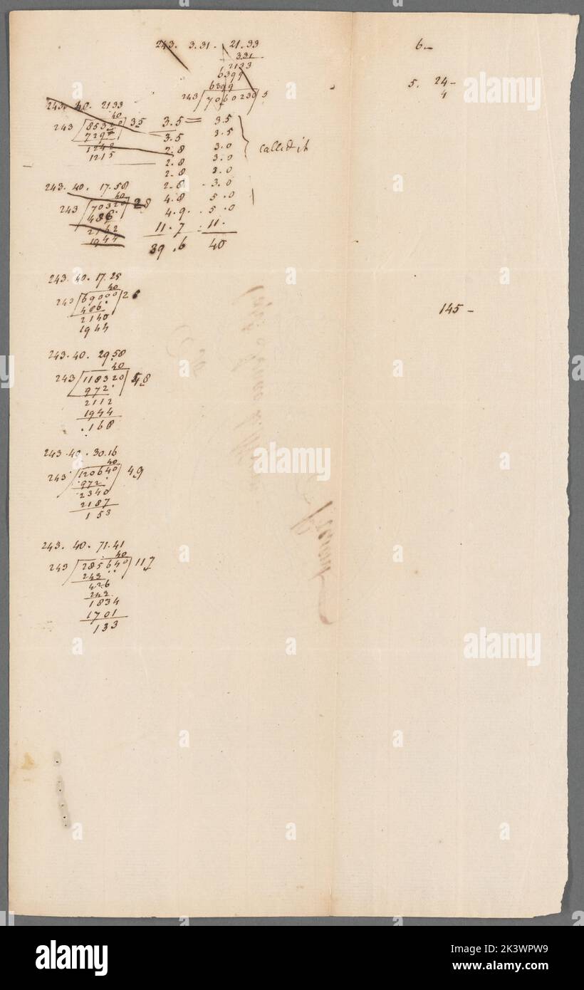 Sheet of paper with calculations 1780 - 1810. Cartographic. Maps ...