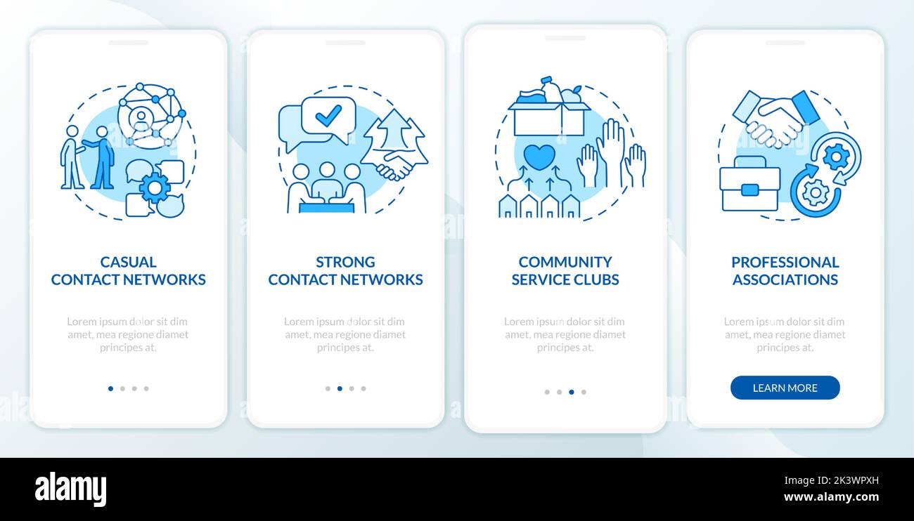 Networking groups blue onboarding mobile app screen Stock Vector Image ...