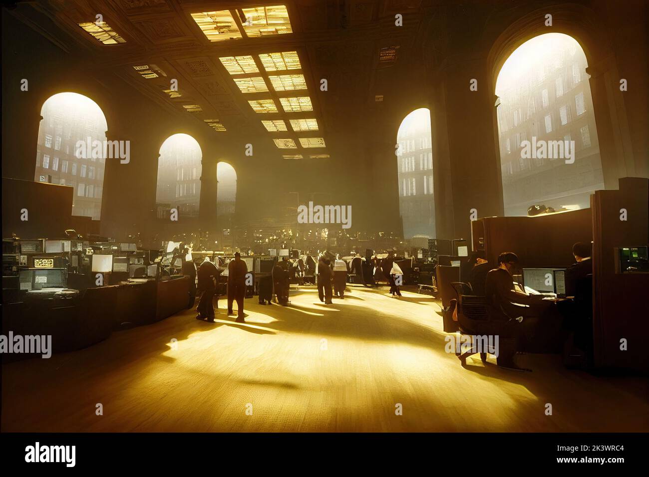 3D render view of the interior of the American Stock Exchange of Wall ...
