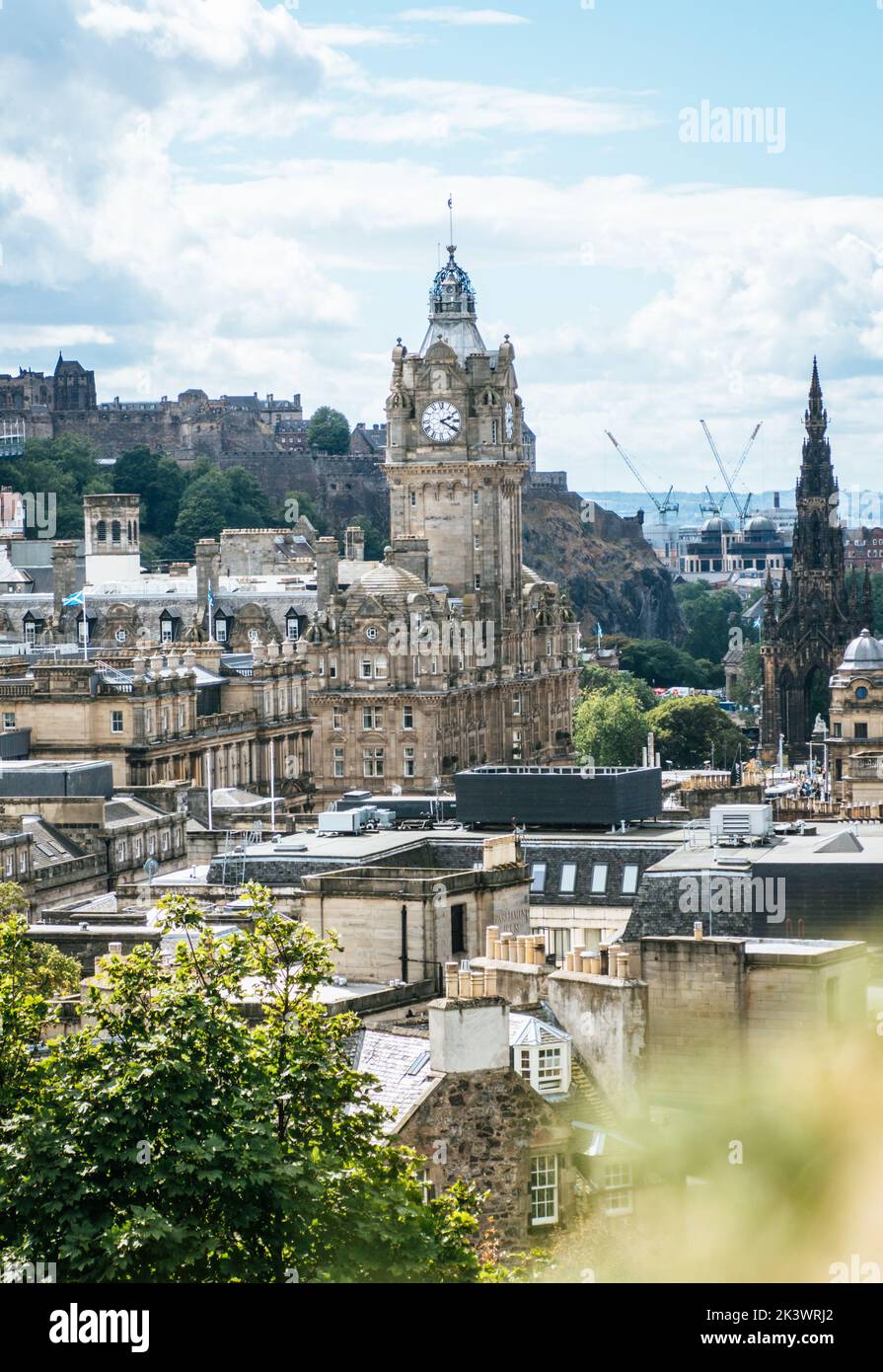 View of Edinburgh cathedral and city skyline from Calton Hill, Scotland ...