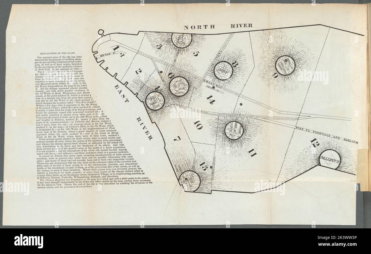Map of New York City showing the spread of the cholera outbreak in the ...