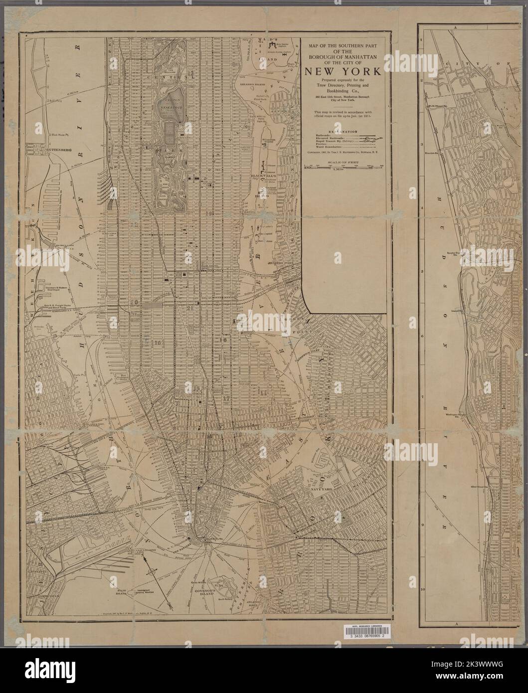 Map of the southern part of borough of Manhattan of the City of New ...