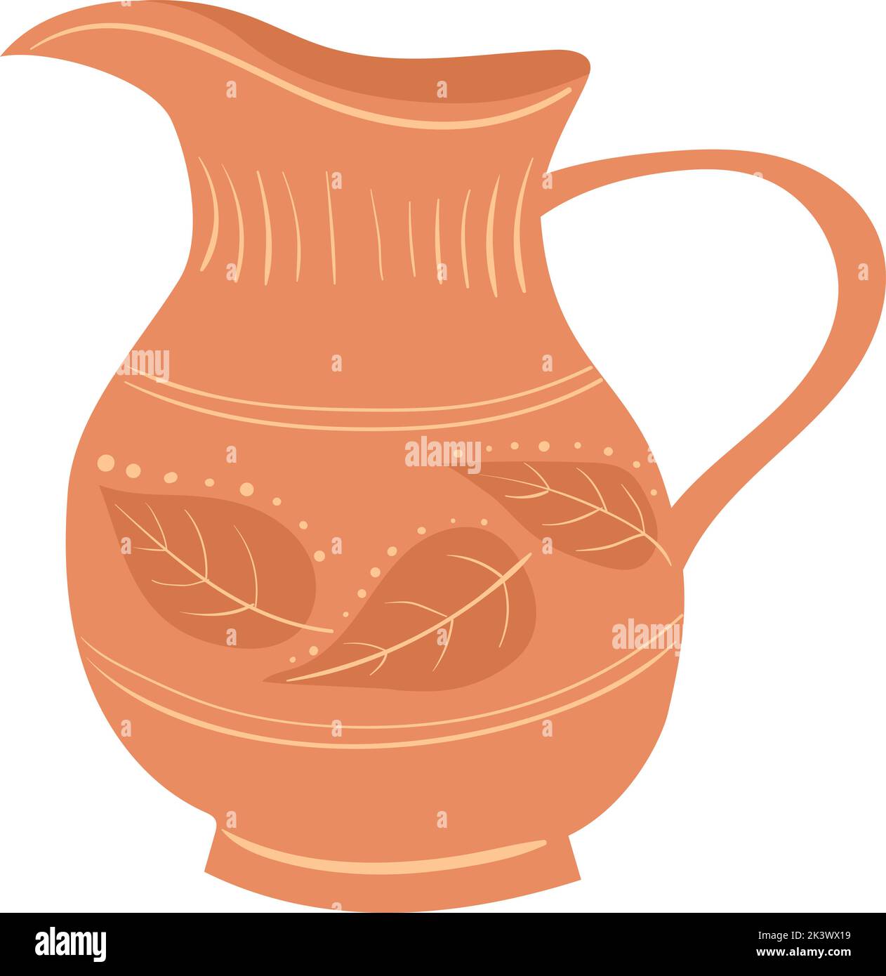Ceramic jug in traditional style. Hand drawn clay pitcher isolated on ...