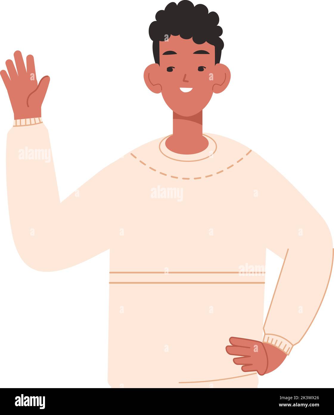 Boy says bye. Black student waving hand isolated on white background ...