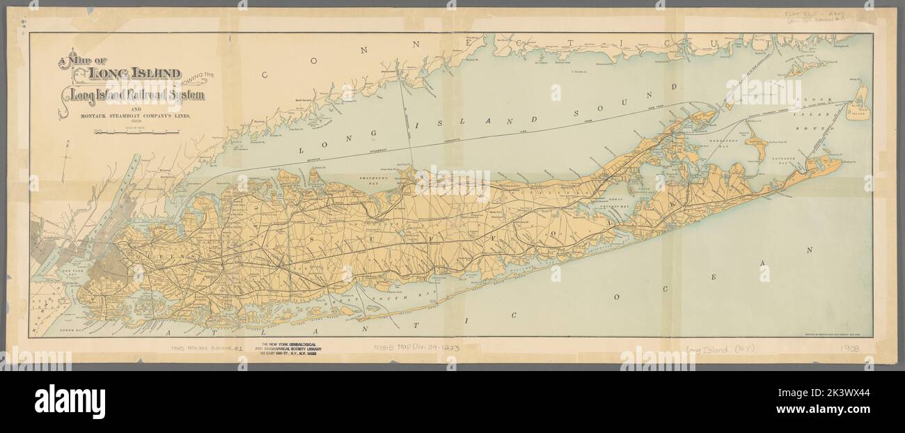 Map of Long Island showing the Long Island Railroad system and Montauk ...