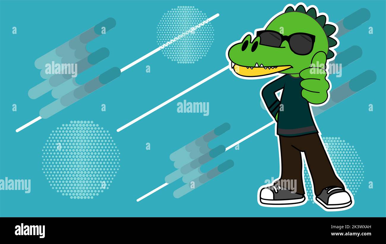 cool young crocodile cartoon with fashion clothing background in vector ...