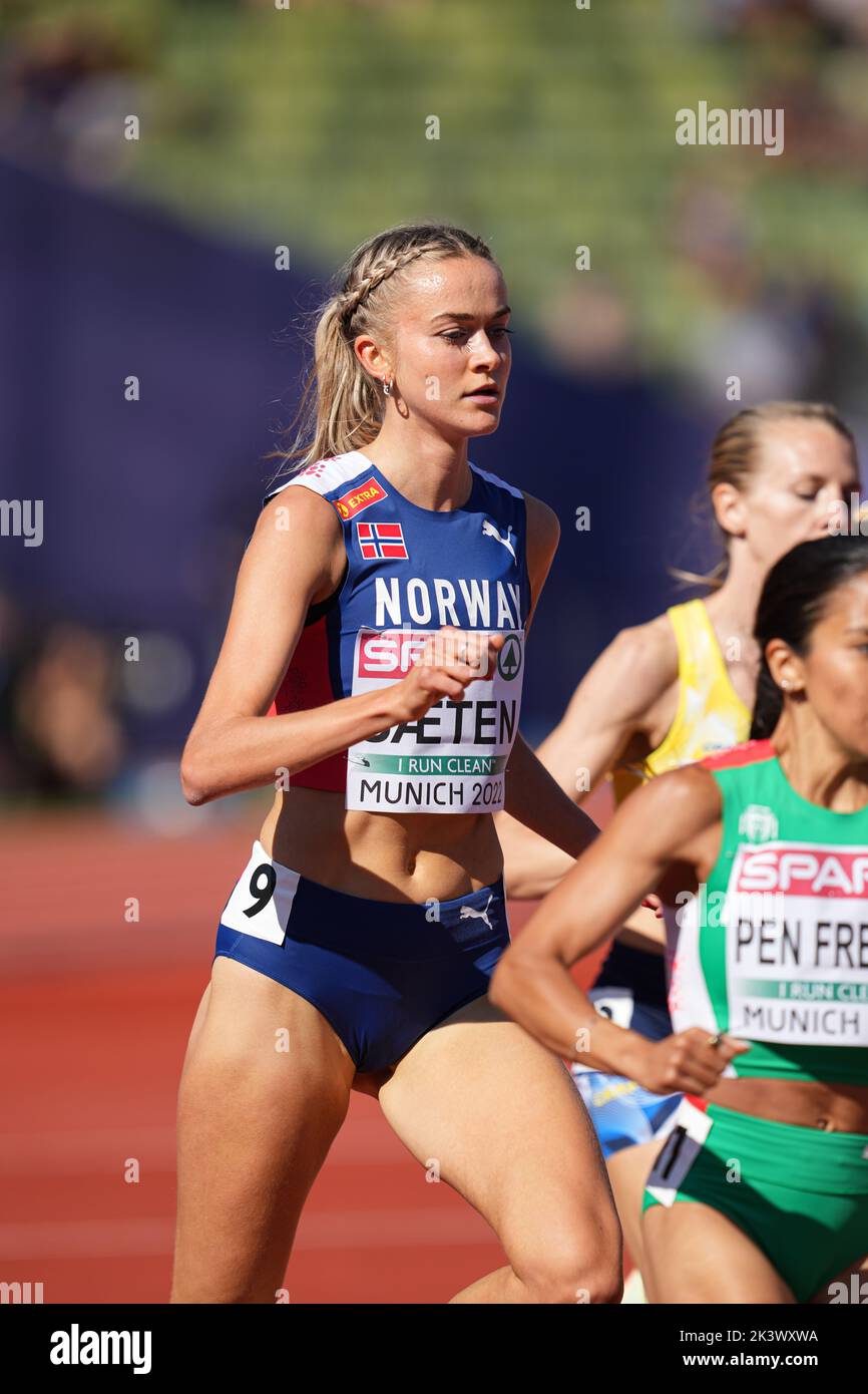 Amalie Sæten participating in the 1500 meters of the European Athletics ...