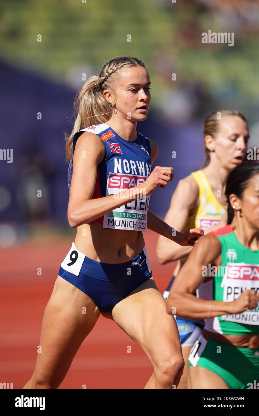 Amalie Sæten participating in the 1500 meters of the European Athletics ...