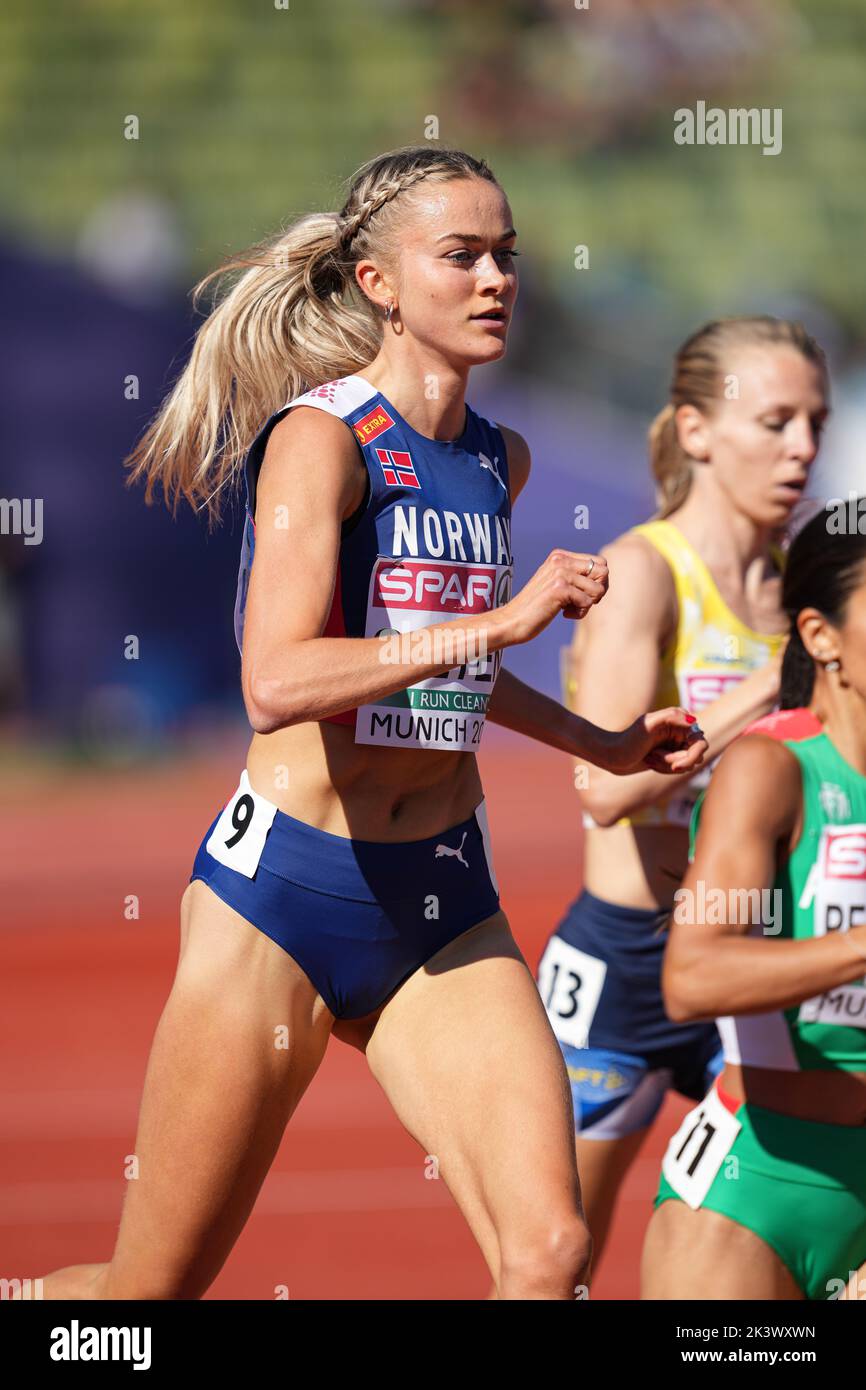 Amalie Sæten participating in the 1500 meters of the European Athletics ...