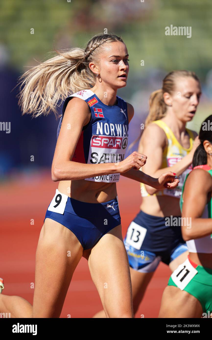 Amalie Sæten participating in the 1500 meters of the European Athletics ...